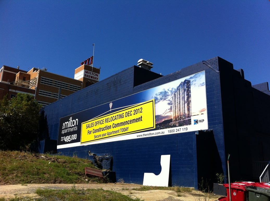 Building banners any size fixed to walls with awning track ...